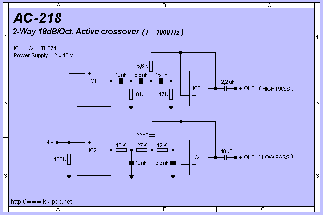 2-WAY 18dB/Oct. ACTIVE CROSSOVER PCB