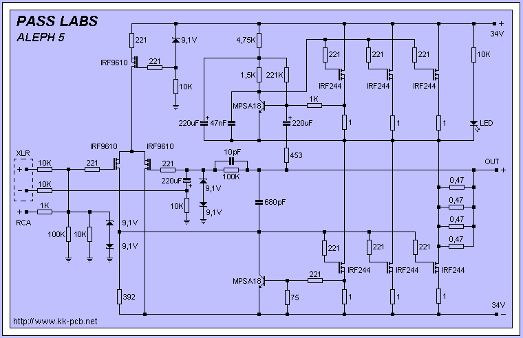 PASS LABS ALEPH-5 - Class-A DIY amplifier schematic & PCB